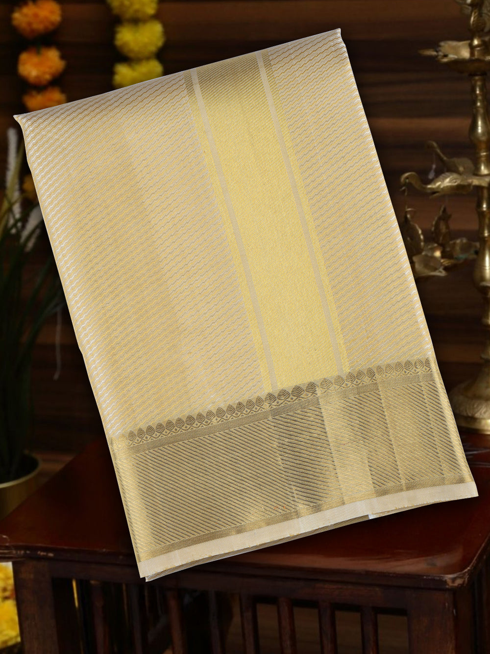 Lagnaa Men Pure Silk Dhoti and Towel Set with 2-gram Gold Jari Border Amirtham