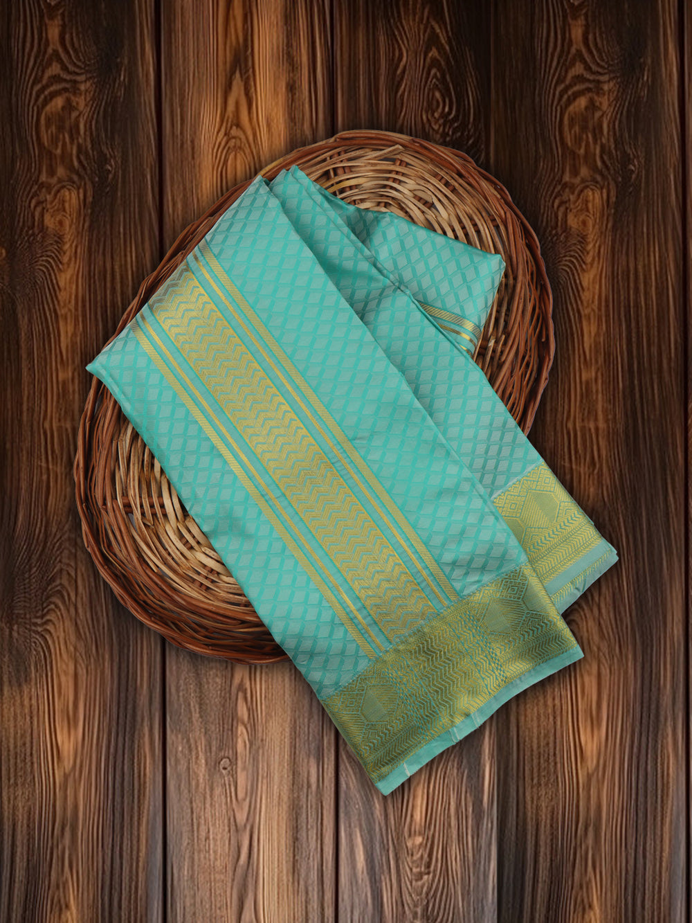 Ramraj Men Art Silk R.Green Dhoti & Shirting Set Mangalakara