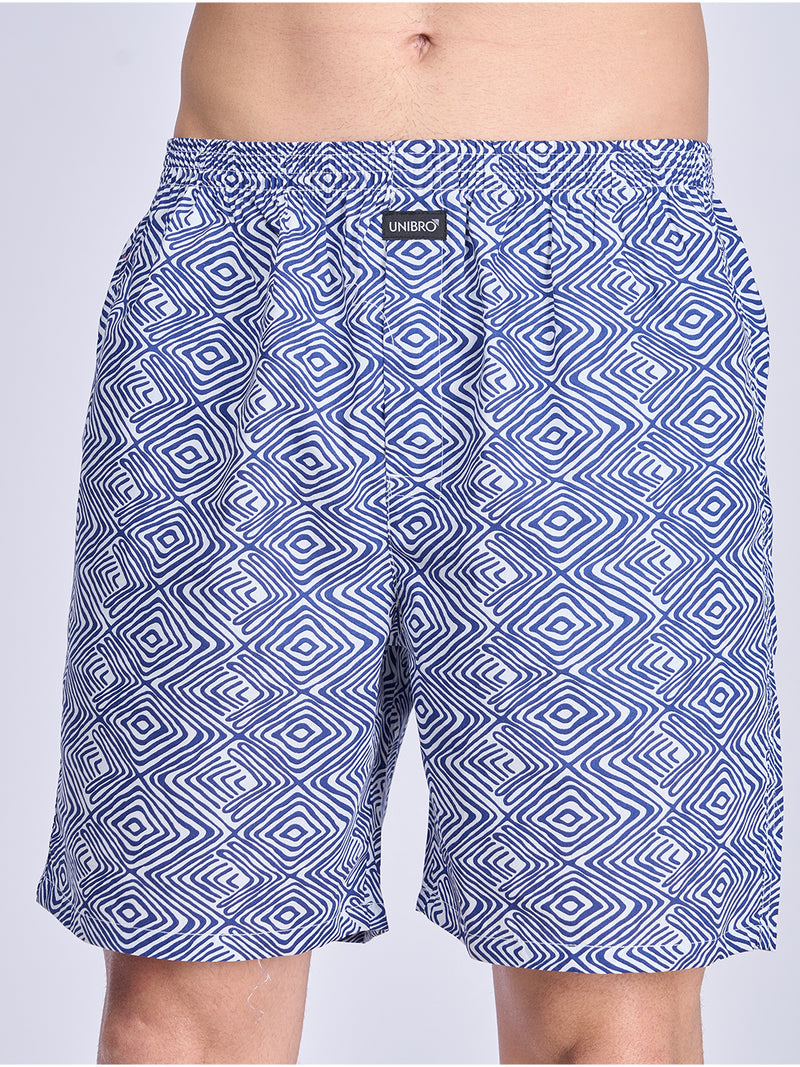 Unibro Mens White Galaxy Clouds Print Woven Boxer Long