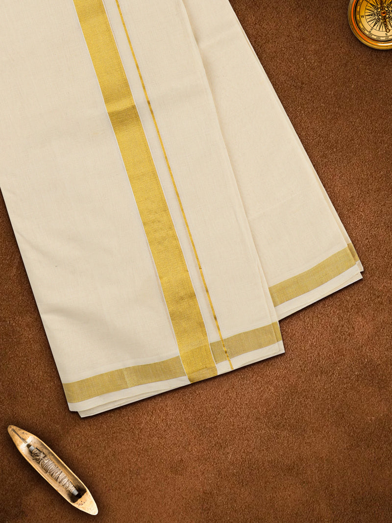 Ramraj Mens Premium Handloom Gold Jari Border Cream Dhoti