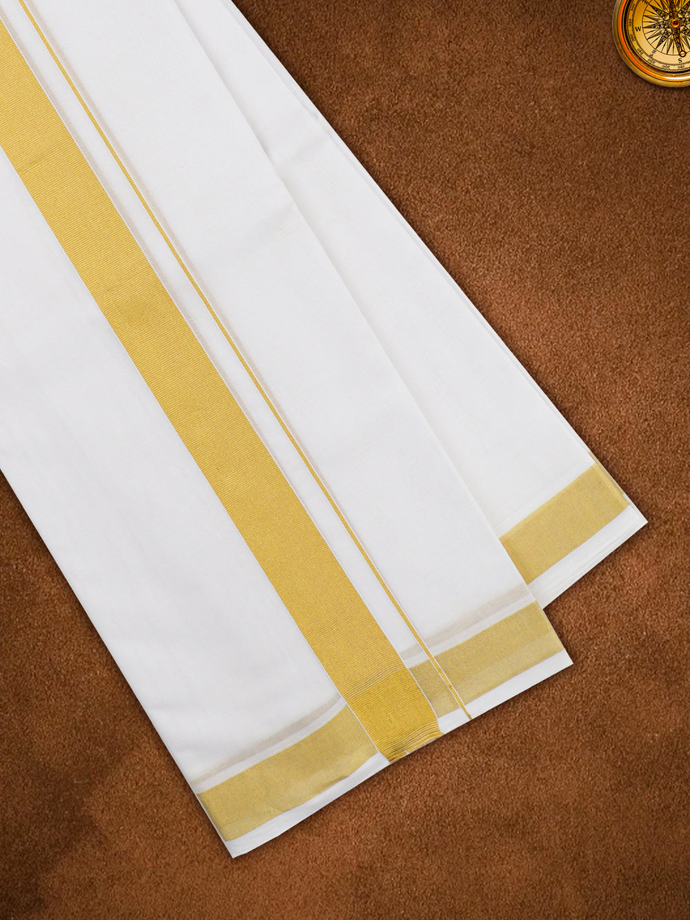 Ramraj Mens Premium Handloom Gold Jari Border White Dhoti