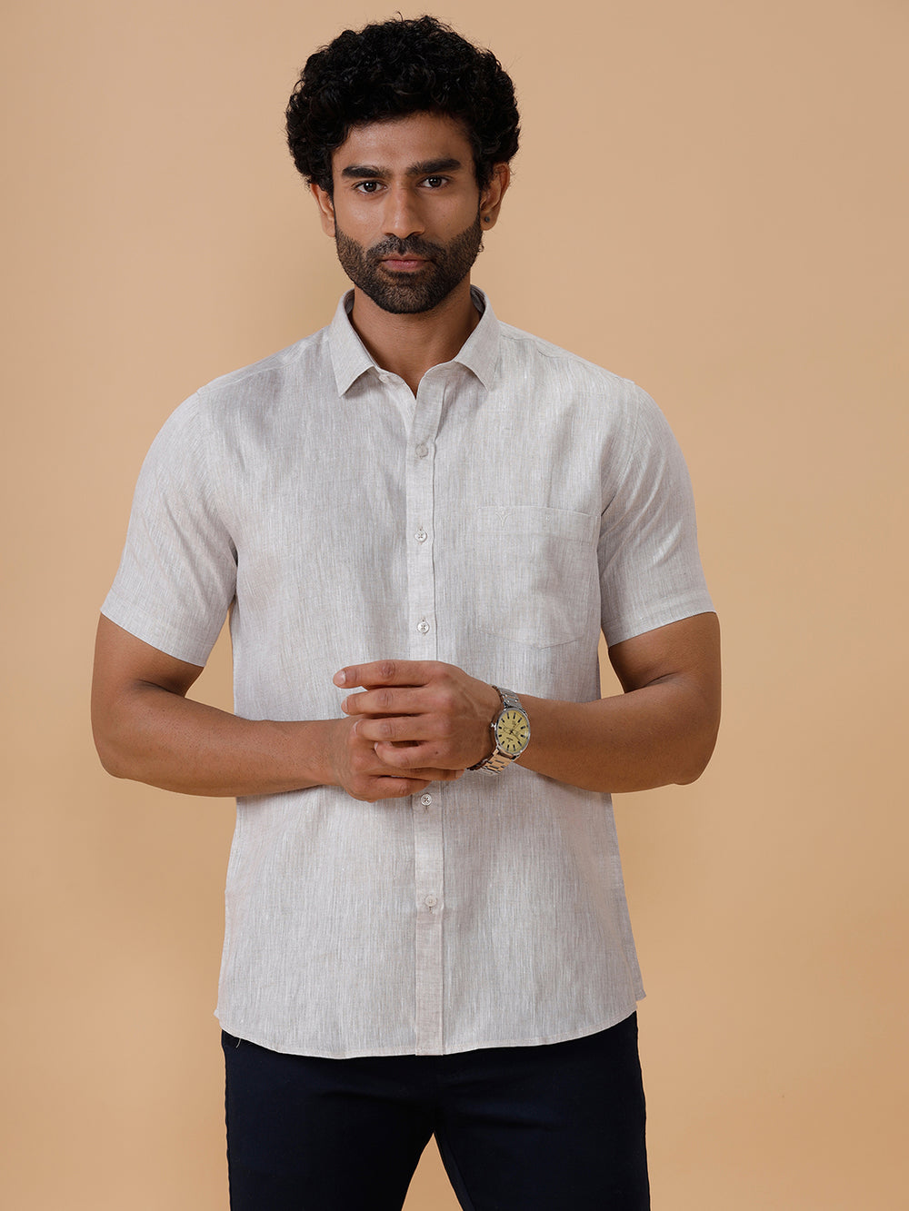 Linen Park Mens Pure Linen Grey Shirt L10