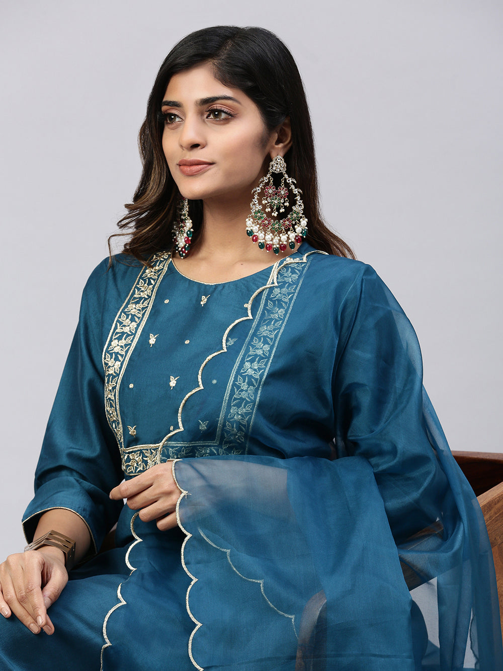 Ramyyam Women Cotton Embroidered Kurti Sets Green EKS31