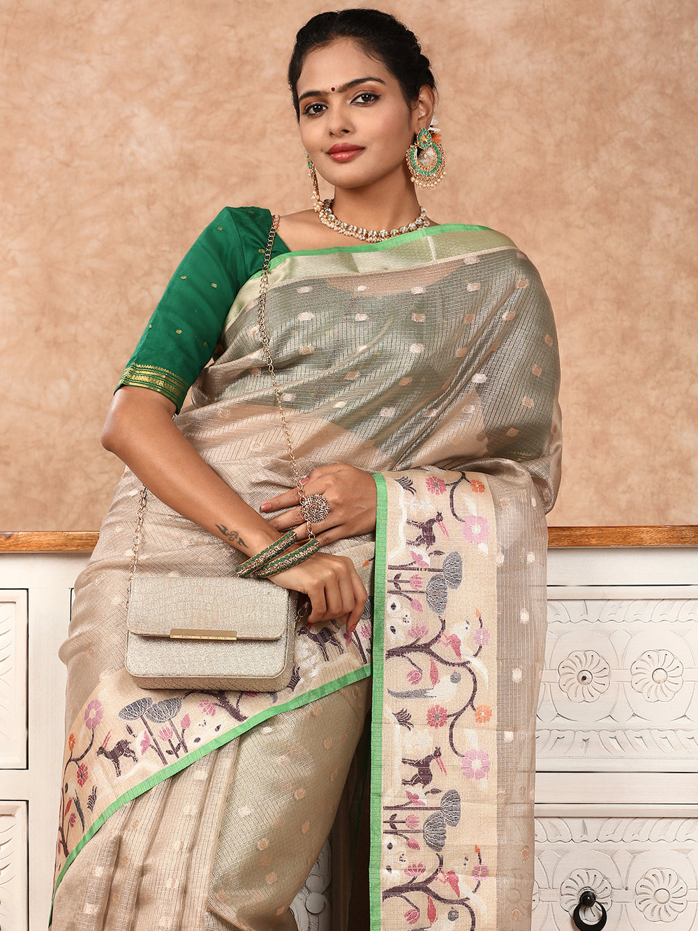 Ramyyam Women Semi Silk Cotton Saree Brown SSC24