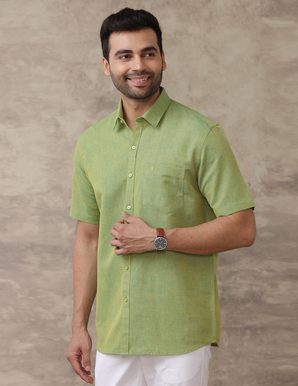 Ramraj Men Linen Cotton Shirt Yellowish Green LF9