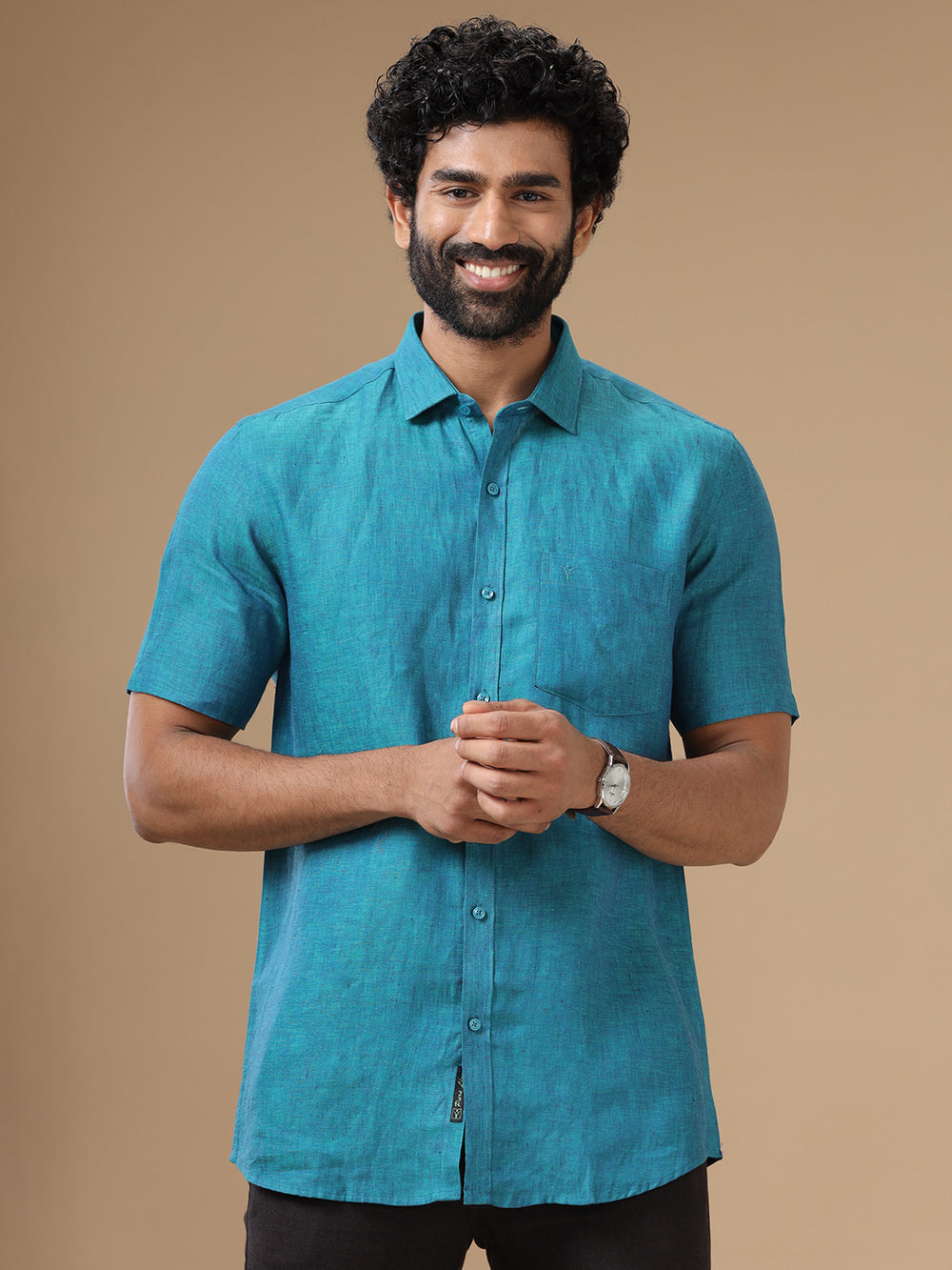 Linen Park Men Pure Linen Blue Shirt L70