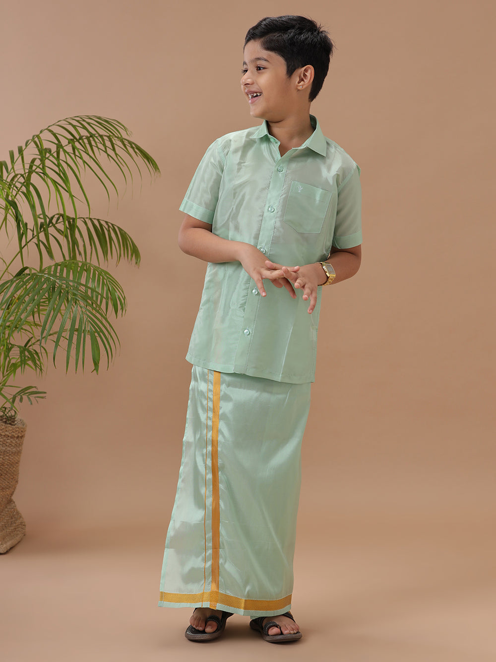 Little Stars Boys Shirt & Dhoti Sets Swayamvara Green