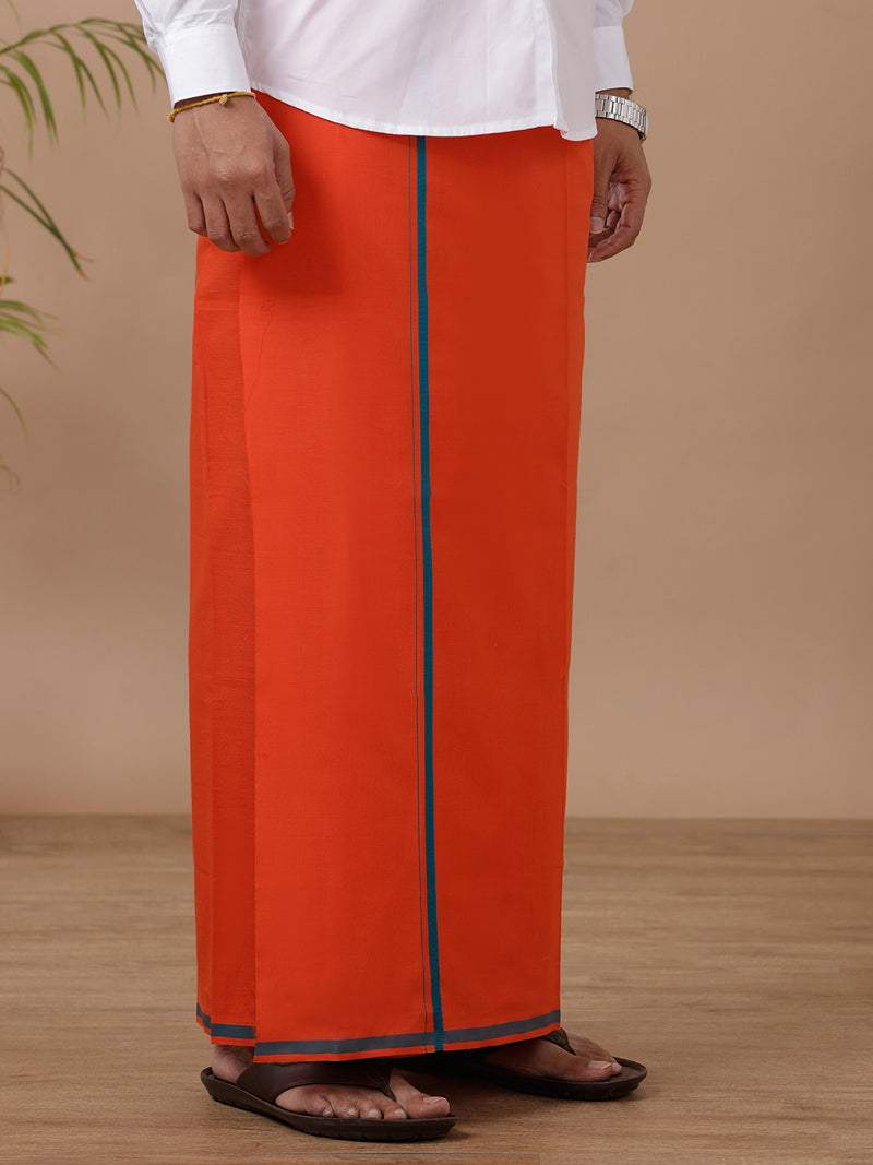 Ramraj Men Assorted Fancy Border Dhoti Orange Yogi BB5