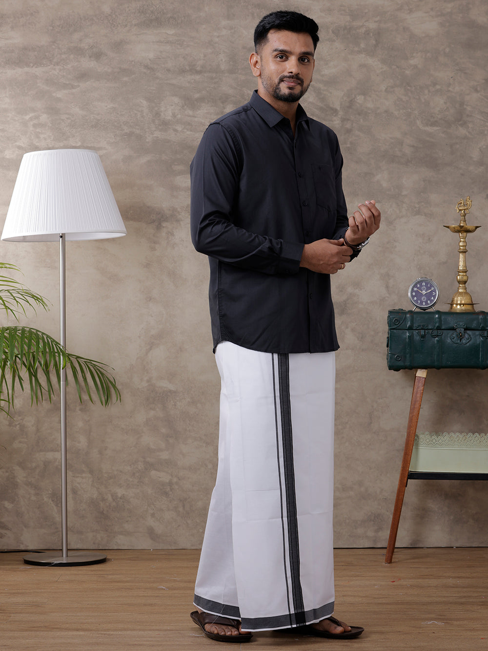 Ramraj Men Black Matching Border Dhoti & Full Sleeves Shirt Set ...
