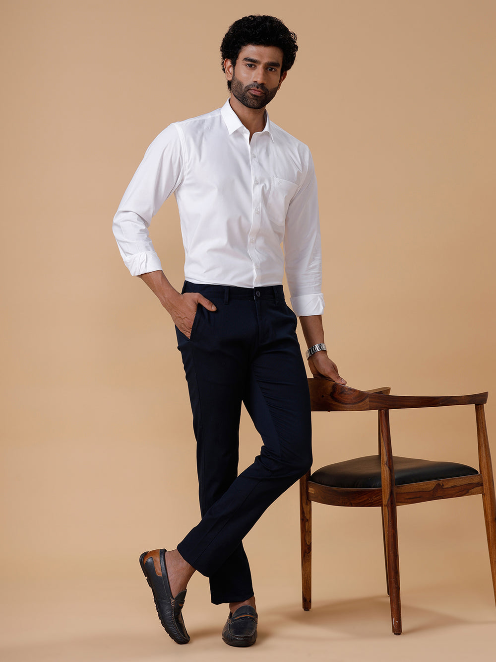 Ramraj Men Cotton Smart Fit Navy Stretch Pant Zurich Plus
