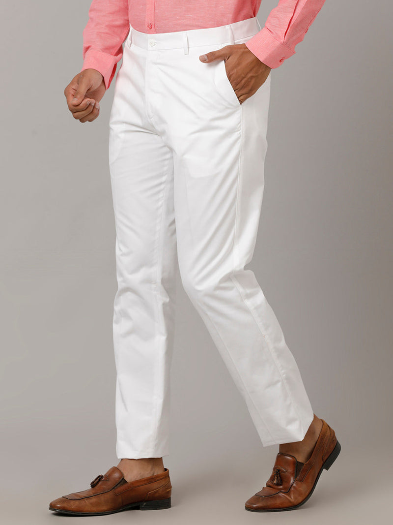 Linen Cotton Trim Fit Pants White WH02