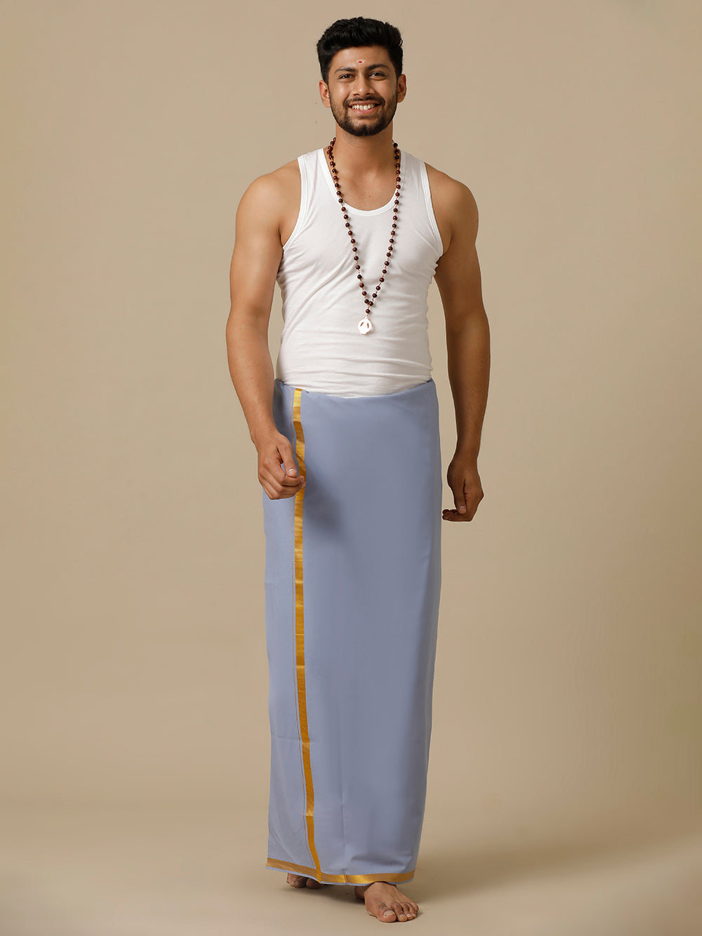 Ramraj Men Cotton Blend Single Layer Blue Dhoti with Gold Jari Border ...