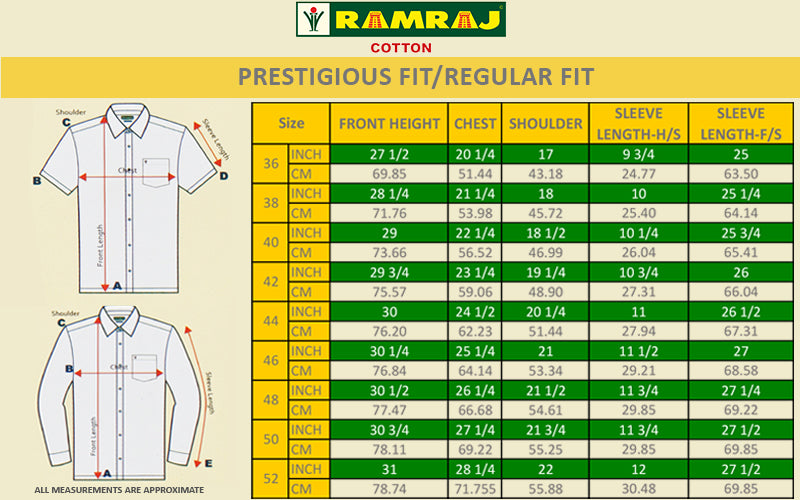 regular fit shirts size chart