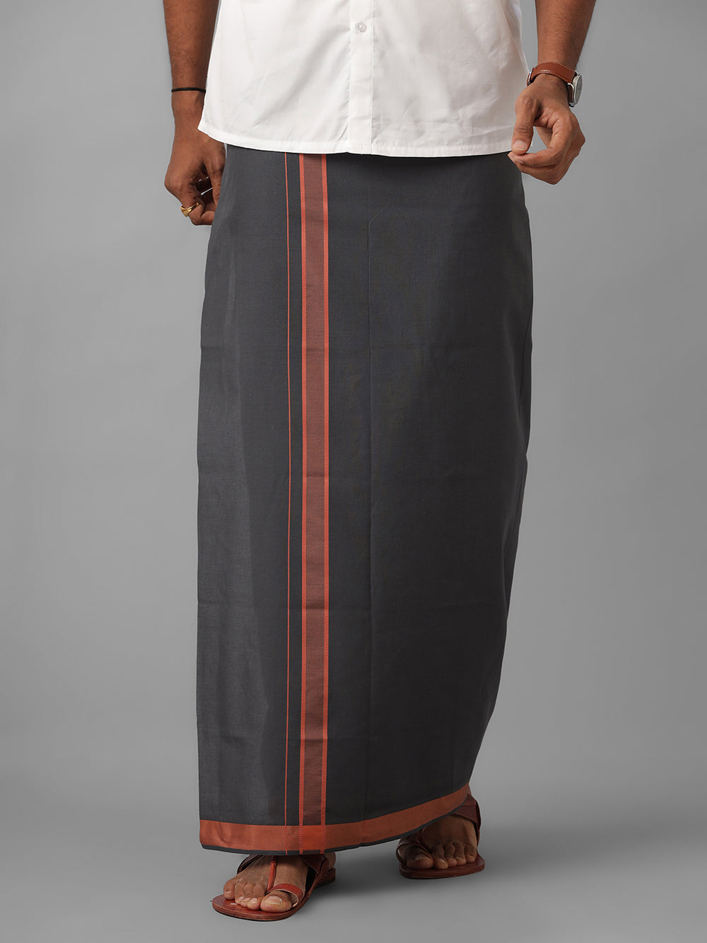Ramraj Mens Fancy Border Colour Dhoti Ahimsa Dark Cement