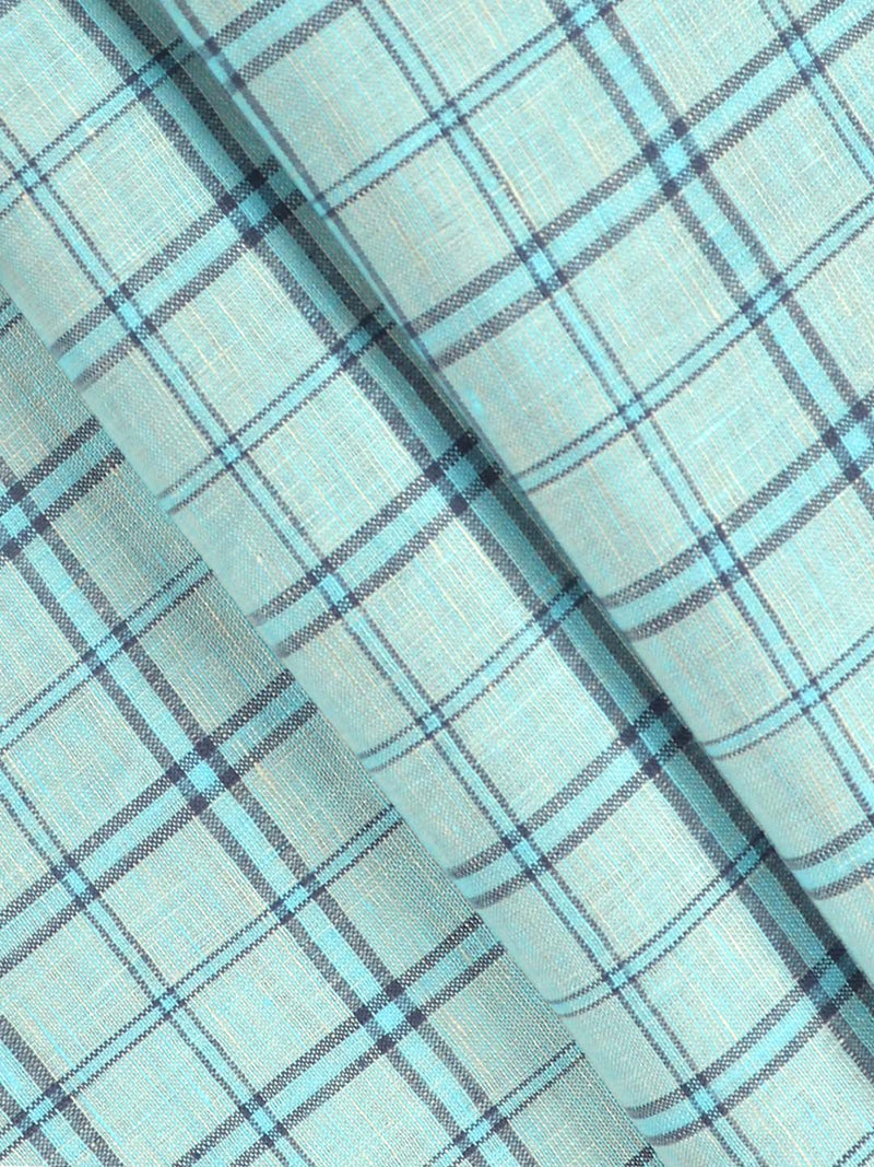 Ramraj Pure Linen Checked Shirt Fabric Blue