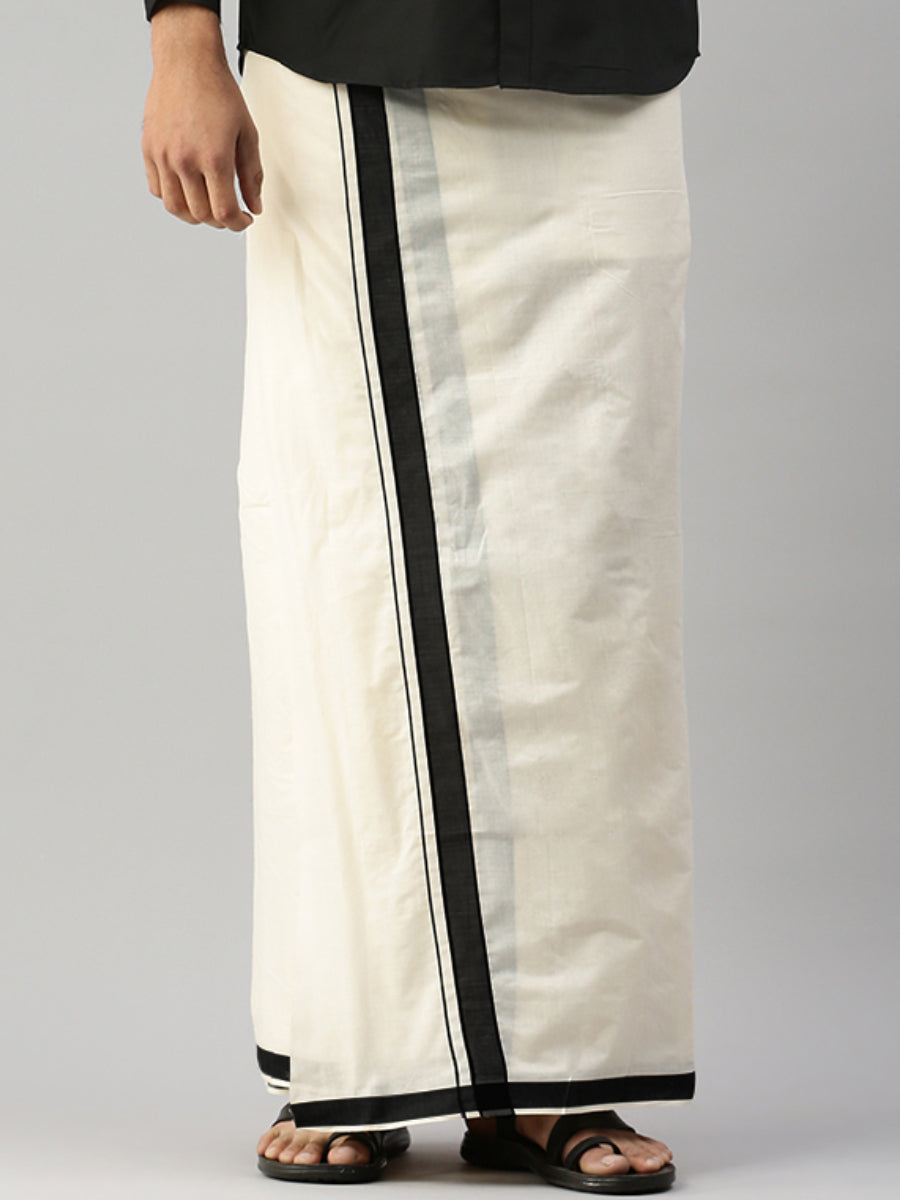 Mens Kora Double Dhoti with Black Plain Border Lark Special