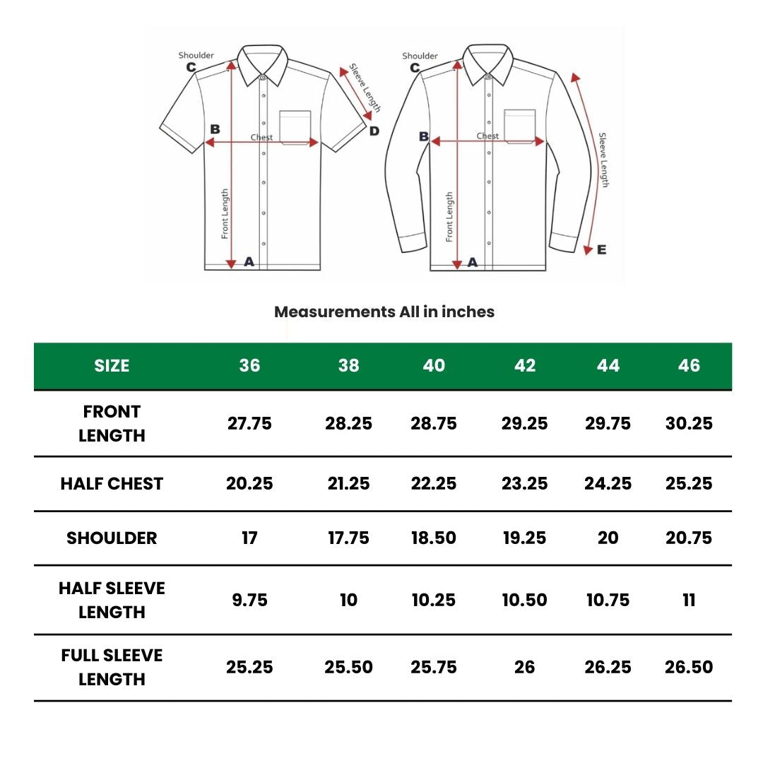 prestigious regular fit shirt size chart