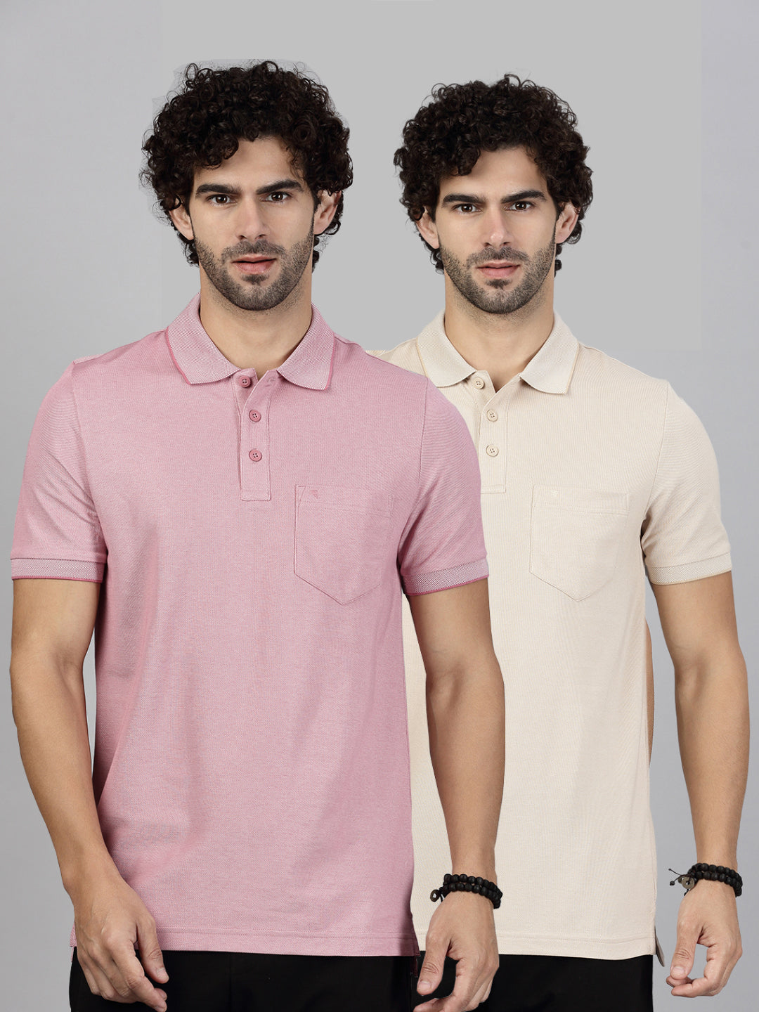 Men Cotton Rich Beige & Heather Rose Expert Polo Tshirt Combos