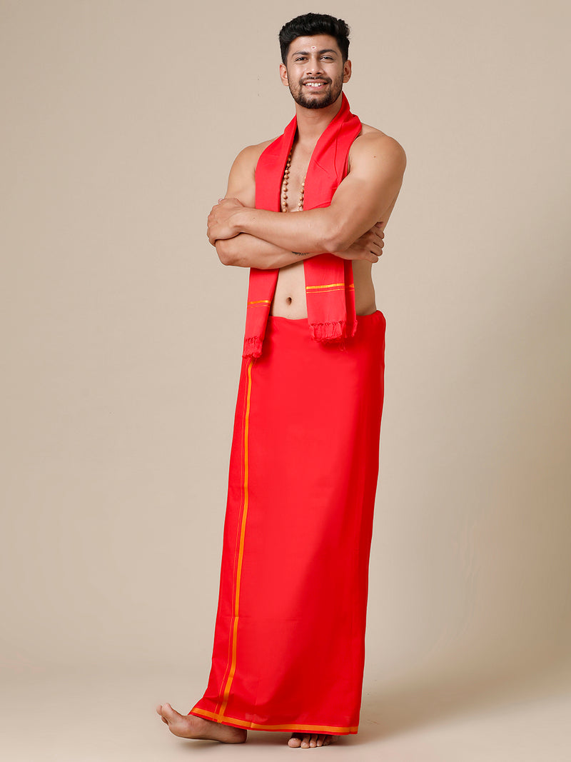 Ramraj Mens Color Dhoti with Big Border Sukiran Red