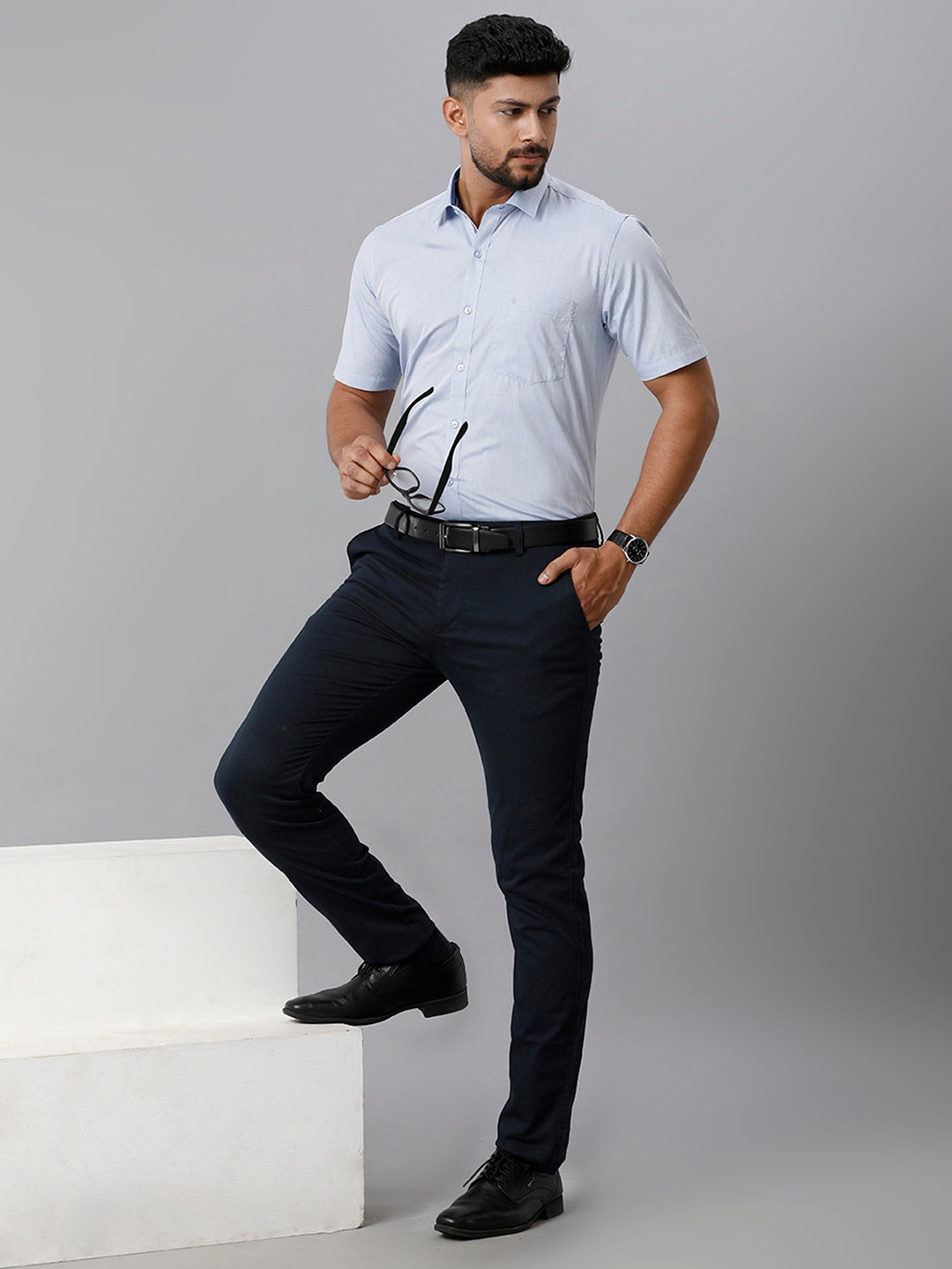 Mens Premium Cotton Formal Shirt Half Sleeves Blue MH G119 Mens Premium Cotton Formal Shirt Half Sleeves Blue MH G119
