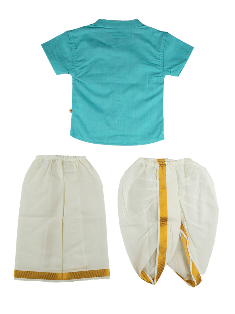 Little Stars Born Baby Shirt Pant and Panchakacham Set Sky Blue