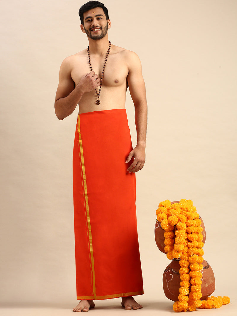 Ramraj Mens Color Dhoti with 3/4" Gold Jari Border Cosmic
