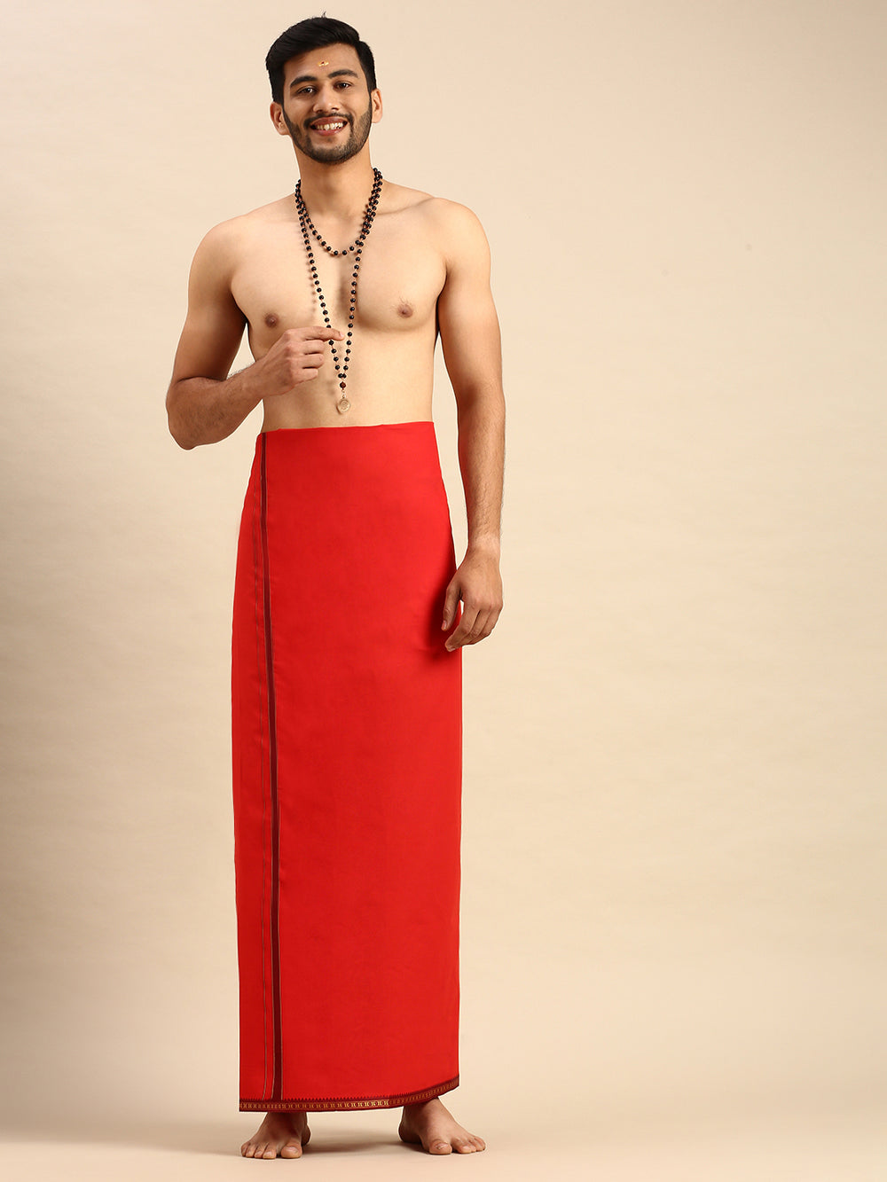 Ramraj Mens Color Dhoti with Big Border Mercury Red