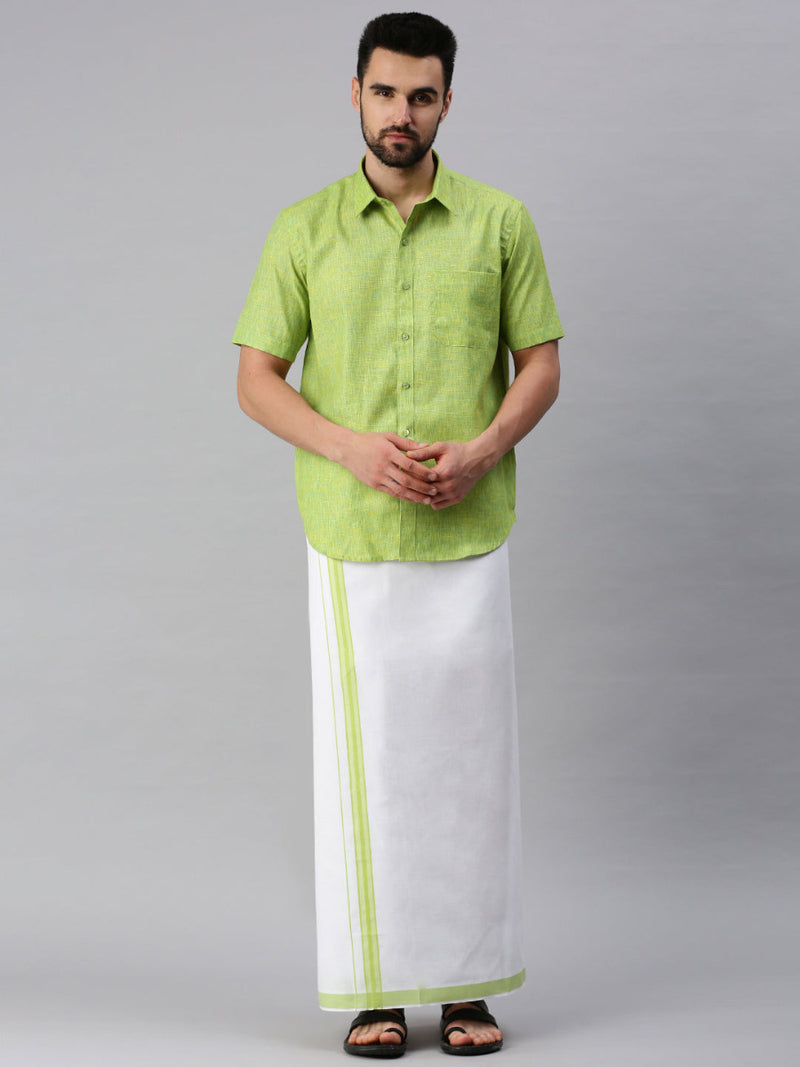 Ramraj Mens Matching Border Dhoti & Half Sleeves Shirt Set Trendy CC4