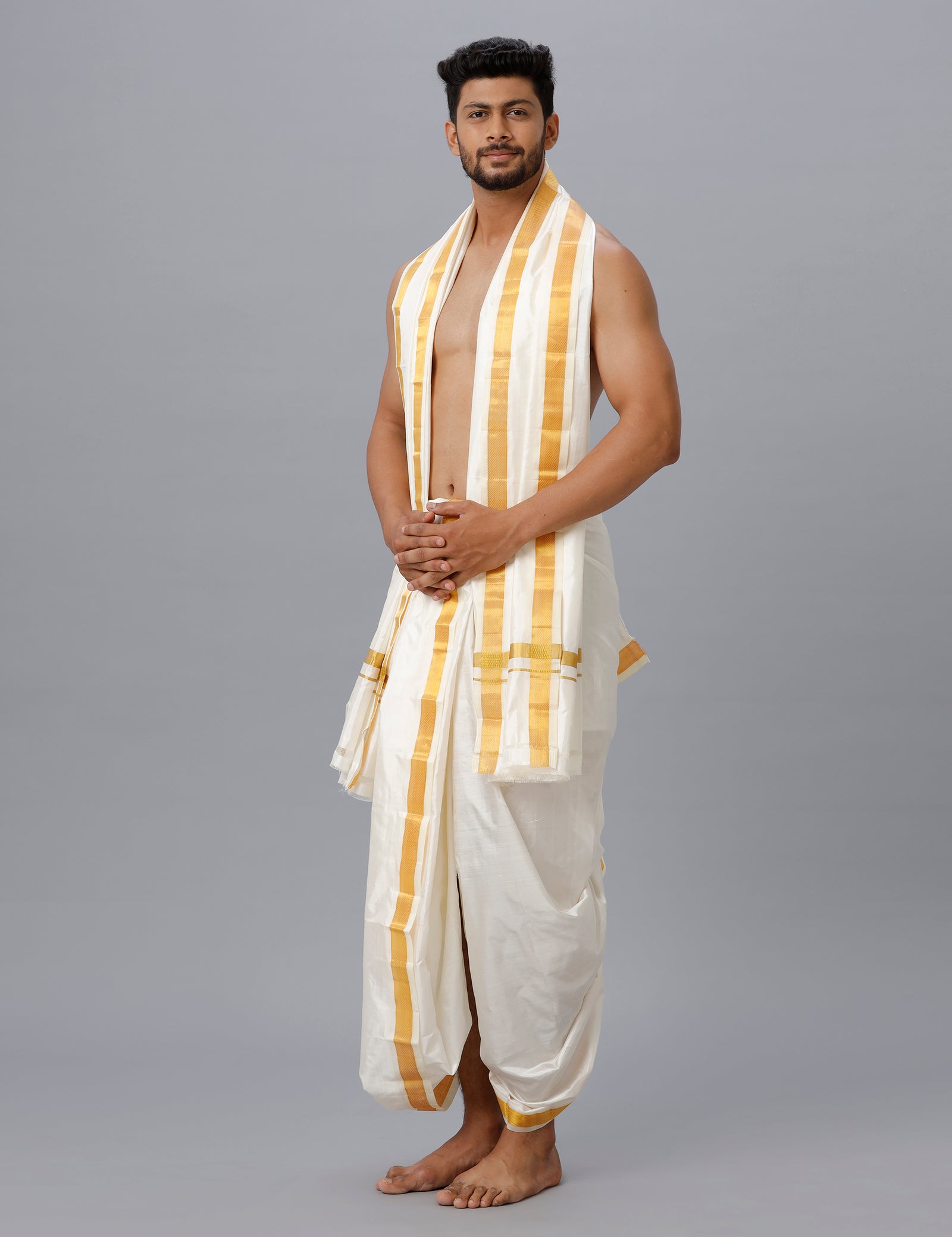 Lagnaa Men Pure Silk 1 1/2" Jari Panchakacham & Towel (9+5) Thirukalyan