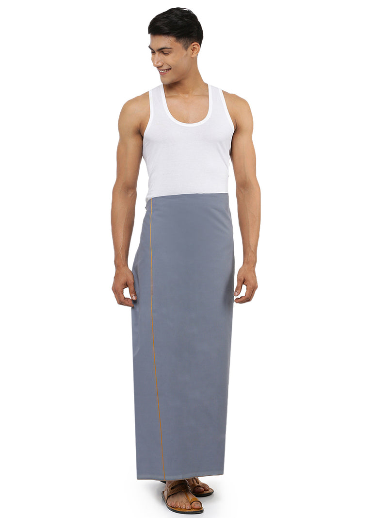 Ramraj Mens Grey Color Dhoti with Small Border Golden